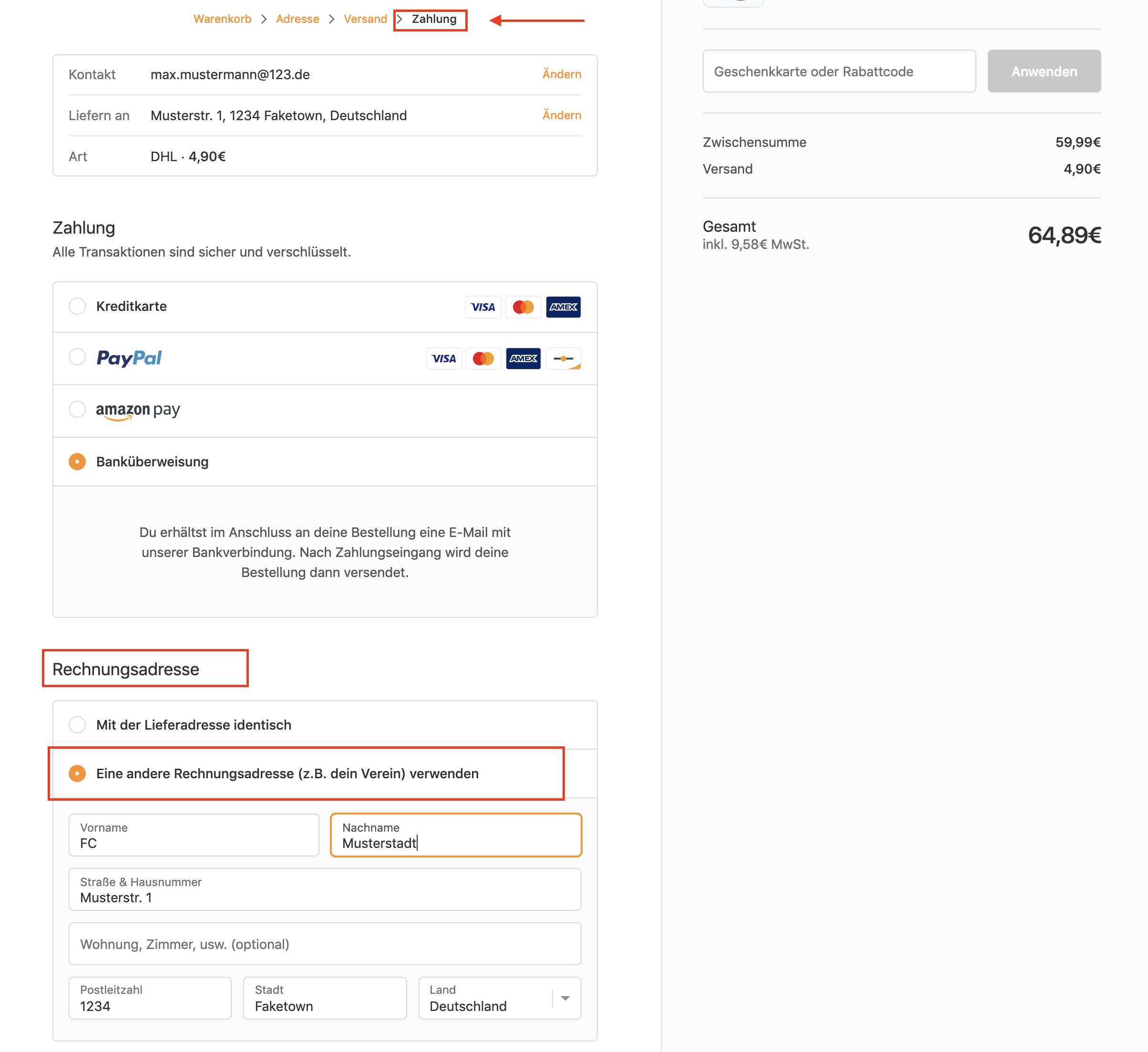 Änderung Rechnungsadresse – Support Center